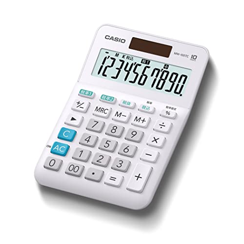 Casio MW-100TC-WE-N W Tax Rate Calculator, 10 Digits, Tax Calculator, White, Mini Just Type