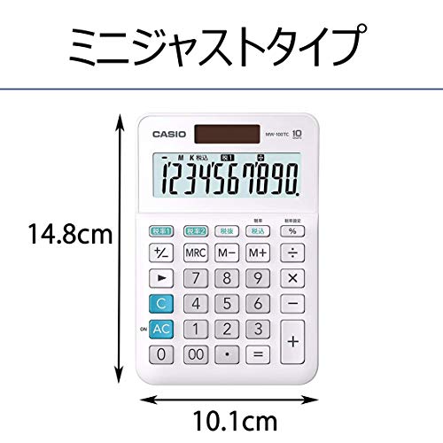 Casio MW-100TC-WE-N W Tax Rate Calculator, 10 Digits, Tax Calculator, White, Mini Just Type