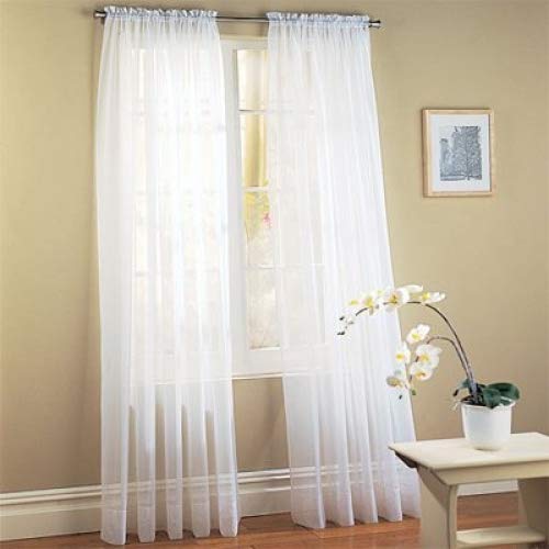 Jasmine Linen 2 Piece Sheer Luxury Curtain Panel Set for Kitchen/Bedroom/Backdrop 84" Inches Long (White )