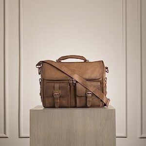 VELEZ Tan Full Grain Leather Messenger Bag for Men - 15 inch Laptop Briefcase - Mens Vintage Shoulder Satchel Business Crossbody Travel Work Computer Bags