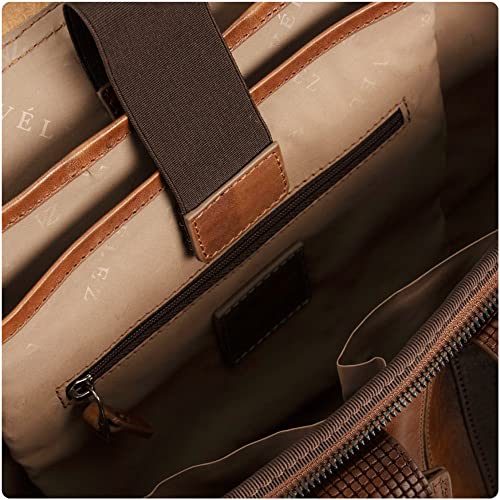 VELEZ Tan Full Grain Leather Messenger Bag for Men - 15 inch Laptop Briefcase - Mens Vintage Shoulder Satchel Business Crossbody Travel Work Computer Bags