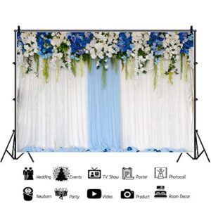 Baocicco Polyester 7x5ft Blue White Flowers Leaves Hangings Backdrop Floral Decor Photography Background Blue White Curtain Wedding Ceremony Valentine's Day Wallpaper Decor Photo Props