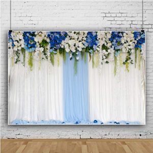 Baocicco Polyester 7x5ft Blue White Flowers Leaves Hangings Backdrop Floral Decor Photography Background Blue White Curtain Wedding Ceremony Valentine's Day Wallpaper Decor Photo Props