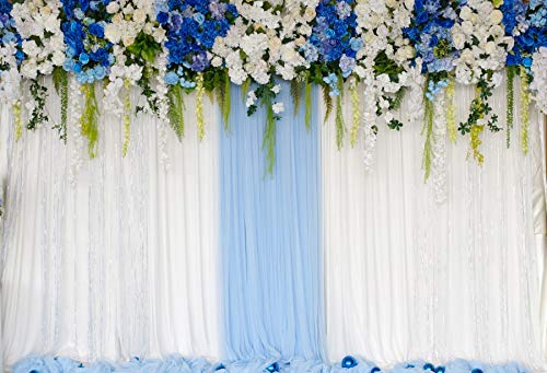 Baocicco Polyester 5x3ft Blue White Flowers Leaves Hangings Backdrop Floral Decor Photography Background Blue White Curtain Wedding Ceremony Valentine's Day Wallpaper Decor Photo Props