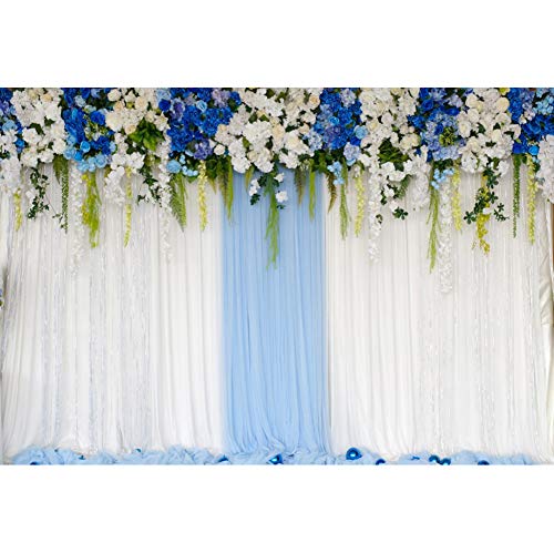 Baocicco Polyester 5x3ft Blue White Flowers Leaves Hangings Backdrop Floral Decor Photography Background Blue White Curtain Wedding Ceremony Valentine's Day Wallpaper Decor Photo Props