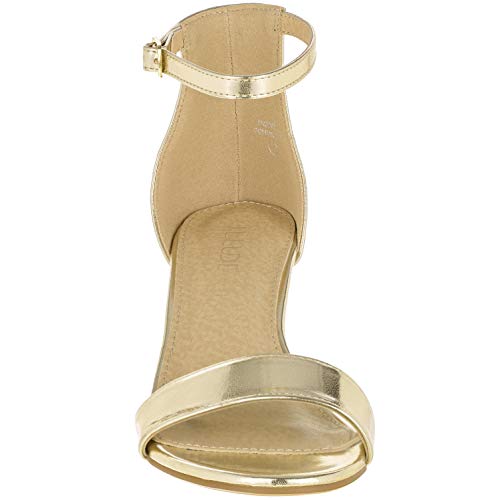 ILLUDE Women’s Fashion Ankle Strap Kitten Heel Sandals - Adorable Cute Low Block Heel – Jasmine (8.5, Gold PU)