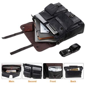 Leather Messenger Bag for Men, 15.6 Inch Vintage Laptop Bag Briefcase Satchel