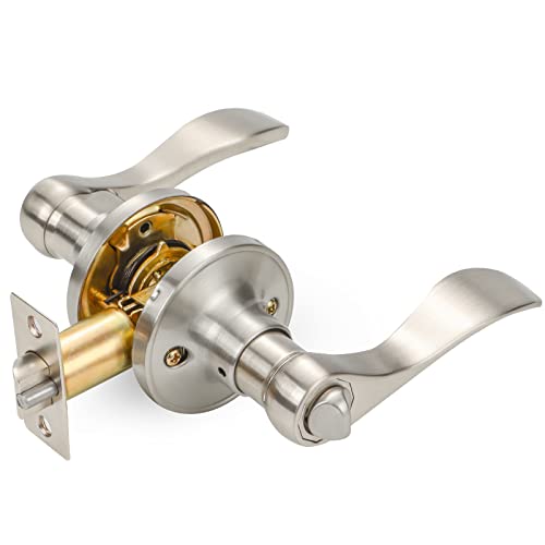 Contractor Pack of 4, Brushed Nickel Door Knobs Levers Privacy Interior Door Handles Bedroom Bathroom(Locked Inside with Turn-Thumb), ANSI Grade 3 for Office/Home Use