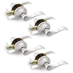 contractor pack of 4, brushed nickel door knobs levers privacy interior door handles bedroom bathroom(locked inside with turn-thumb), ansi grade 3 for office/home use