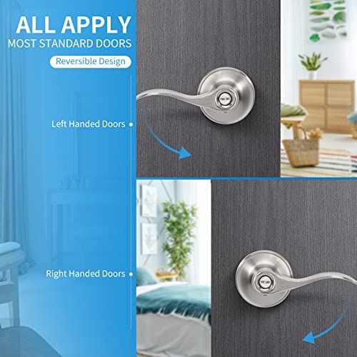 Contractor Pack of 4, Brushed Nickel Door Knobs Levers Privacy Interior Door Handles Bedroom Bathroom(Locked Inside with Turn-Thumb), ANSI Grade 3 for Office/Home Use