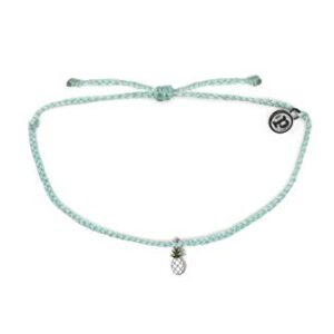 Pura Vida Silver Pineapple Enamel Charm Bracelet - Adjustable Band, 100% Waterproof - Seafoam