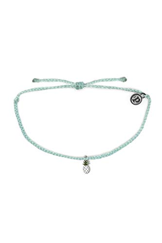 Pura Vida Silver Pineapple Enamel Charm Bracelet - Adjustable Band, 100% Waterproof - Seafoam