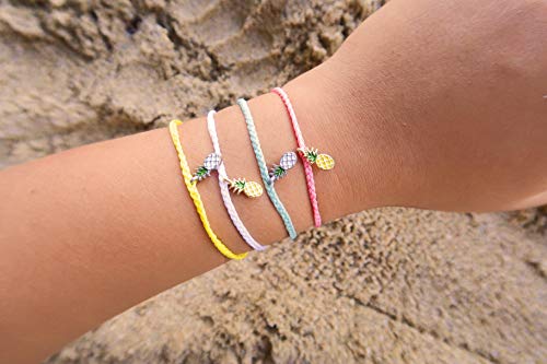 Pura Vida Silver Pineapple Enamel Charm Bracelet - Adjustable Band, 100% Waterproof - Seafoam