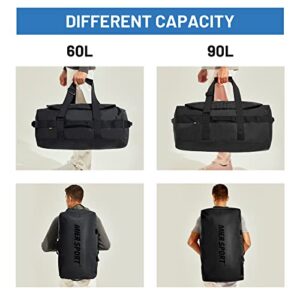 MIER 60L Water Resistant Backpack Duffle Heavy Duty Convertible Duffle Bag with Backpack Straps for Gym, Sports, Travel, Black