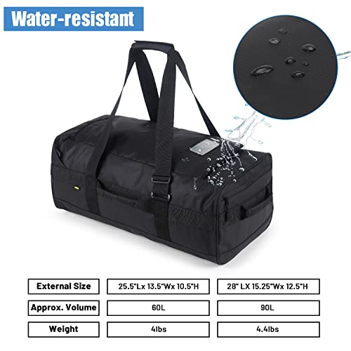 MIER 60L Water Resistant Backpack Duffle Heavy Duty Convertible Duffle Bag with Backpack Straps for Gym, Sports, Travel, Black