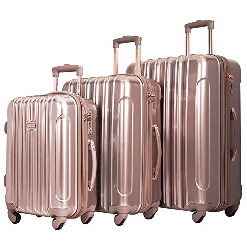 kensie Women's Alma Hardside Spinner Luggage,Expandable, Rose Gold, 3 Piece Set (20/24/28)