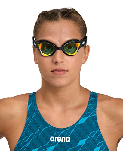 Arena Unisex Adult Cobra Tri Swimming Goggles for Triathlon and Fitness Swipe Anti-Fog Wide Vision Mirror Lens, Yellow Copper/Black