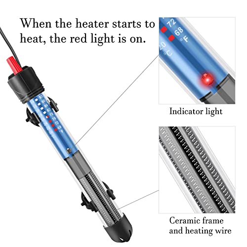 Hitop 50W/100W/300W Adjustable Aquarium Heater, Submersible Glass Water Heater for 5 – 70 Gallon Fish Tank (50W for 5-15 Gallon)