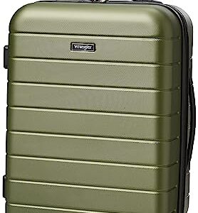 Wrangler Smart Luggage Set with Cup Holder and USB Port, Olive Green, 20-Inch Carry-On