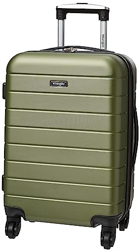 Wrangler Smart Luggage Set with Cup Holder and USB Port, Olive Green, 20-Inch Carry-On