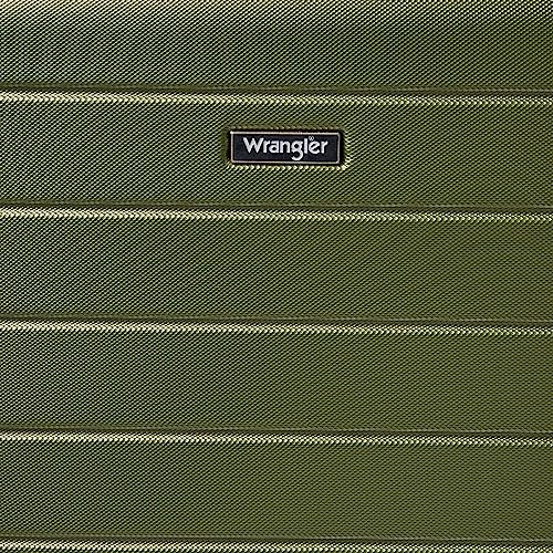 Wrangler Smart Luggage Set with Cup Holder and USB Port, Olive Green, 20-Inch Carry-On