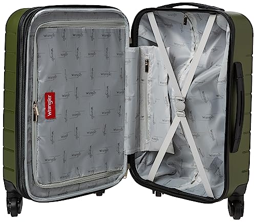 Wrangler Smart Luggage Set with Cup Holder and USB Port, Olive Green, 20-Inch Carry-On