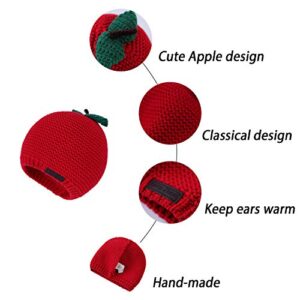 LANGZHEN Toddler Boys Girls Winter Hat Knit Beanie Hat for Fall Kids Baby Cute Warm Cap(Red-Apple,50-52CM)