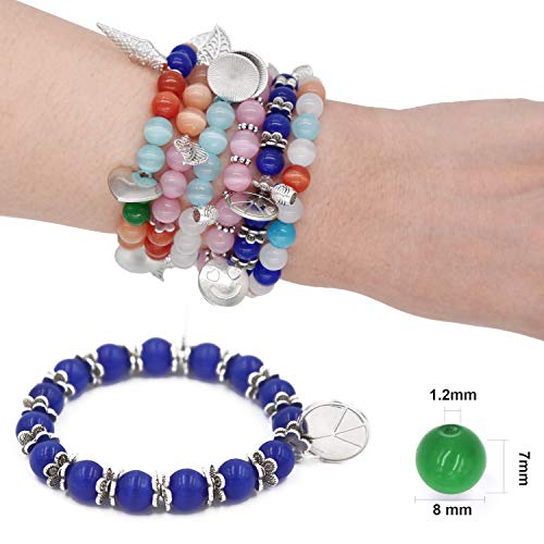 EuTengHao 488Pcs Cat Eye Glass Beads Set Natural Gemstone Round Loose Stone Beads with Pendant Accessories Open Jump Ring Spacer Beads Bracelet String for Bracelet Necklaces Crafting Earrings Jewelry