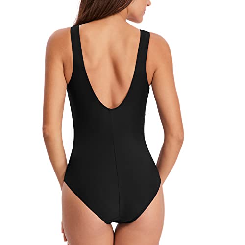 HAIVIDO Women's Athletic One Piece Swimsuits Racing Training Sports Bathing Suit Color Block Swimwear Black S