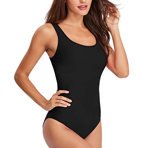 HAIVIDO Women's Athletic One Piece Swimsuits Racing Training Sports Bathing Suit Color Block Swimwear Black S