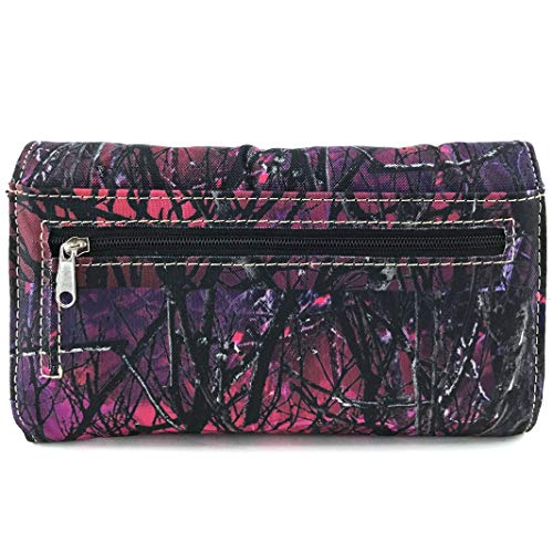 Zelris Camouflage Shine Glow Cross Wings Women Crossbody Trifold Wallet (Hot Pink)