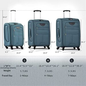 Merax Softside Luggage Set Softshell Lightweight 3 Piece Spinner Suitcase 22" 26" 30" (New Green)