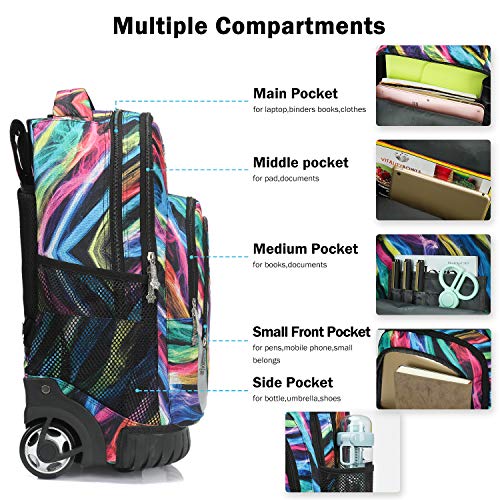 Tilami Rolling Backpack 19 inch Wheeled LAPTOP Boys Girls Travel School Student Trip, colours