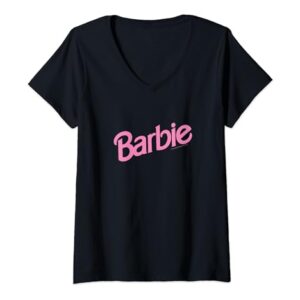 Barbie Pink Logo V-Neck T-Shirt