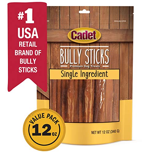 Cadet Bully Sticks for Dogs - All-Natural, Long-Lasting Grain-Free Dog Chews - Bully Sticks for Small, Medium, and Large Dogs - Dog Treats for Aggressive Chewers (12 oz.)