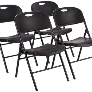 Amazon Basics Folding Plastic Chair, 350-Pound Capacity, Black, 4-Pack