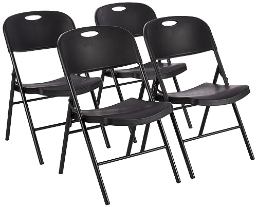 Amazon Basics Folding Plastic Chair, 350-Pound Capacity, Black, 4-Pack