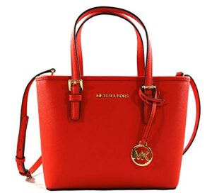 michael kors jet set travel small carryall convertible top zip tote saffiano leather crossbody bag purse handbag (dark sangria)