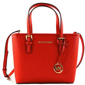 Michael Kors Jet Set Travel Small Carryall Convertible Top Zip Tote Saffiano Leather Crossbody Bag Purse Handbag (Dark Sangria)