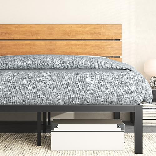 ZINUS Paul Metal and Bamboo Platform Bed Frame, Wood Slat Support, No Box Spring Needed, Easy Assembly, Queen