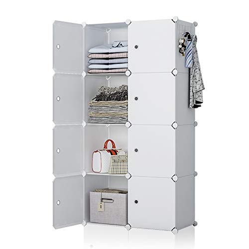 YOZO Cube Storage Organzier Portable Wardrobe Closet Bedroom Dresser (28x18x56 inches) Portable Closet Cube Shelf Armoire Pantry Cabinet, 8 Doors, White