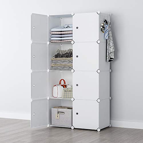 YOZO Cube Storage Organzier Portable Wardrobe Closet Bedroom Dresser (28x18x56 inches) Portable Closet Cube Shelf Armoire Pantry Cabinet, 8 Doors, White