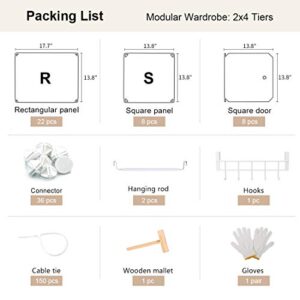 YOZO Cube Storage Organzier Portable Wardrobe Closet Bedroom Dresser (28x18x56 inches) Portable Closet Cube Shelf Armoire Pantry Cabinet, 8 Doors, White