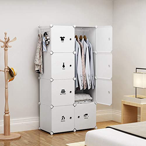 YOZO Cube Storage Organzier Portable Wardrobe Closet Bedroom Dresser (28x18x56 inches) Portable Closet Cube Shelf Armoire Pantry Cabinet, 8 Doors, White