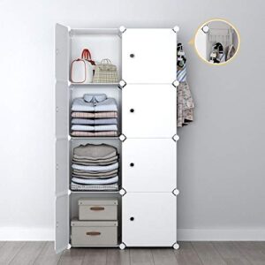 YOZO Cube Storage Organzier Portable Wardrobe Closet Bedroom Dresser (28x18x56 inches) Portable Closet Cube Shelf Armoire Pantry Cabinet, 8 Doors, White