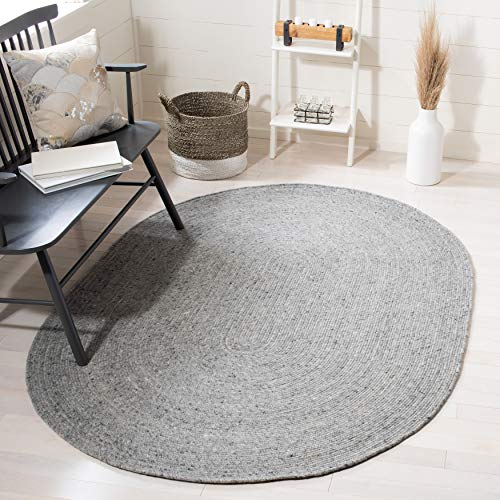 SAFAVIEH Braided Collection 4' x 6' Oval Grey BRD901F Handmade Country Cottage Reversible Wool Entryway Foyer Living Room Bedroom Kitchen Area Rug