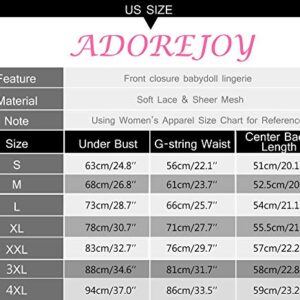 ADOREJOY Lingerie for Women Front Closure Babydoll Lace Chemise V Neck Mesh Sleepwear (Small, Blue)