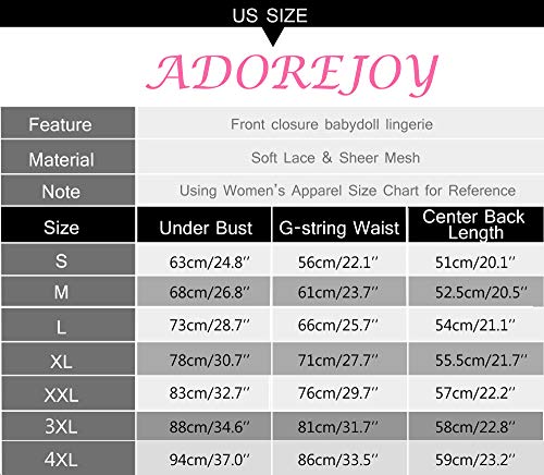 ADOREJOY Lingerie for Women Front Closure Babydoll Lace Chemise V Neck Mesh Sleepwear (Small, Blue)