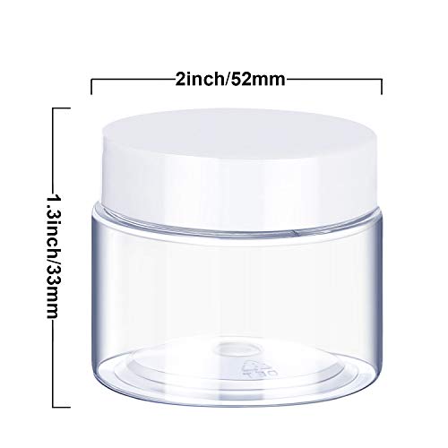 6 Pack 1 oz Plastic Pot Jars Round Clear Leak Proof Plastic Cosmetic Container Jars with White Lids for Travel Storage Make Up, Eye Shadow, Nails, Powder, Paint, Jewelry (White-1 oz)