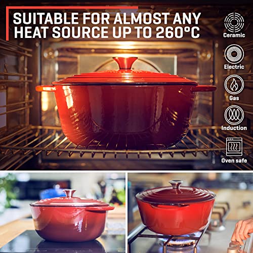 Uno Casa Enameled Cast Iron Dutch Oven - 6 Qt Dutch Oven Pot with Lid, Long-Lasting Enamel Dutch Oven for Bread Baking, Non-Stick Bread Dutch Oven, Enamel Cast Iron Cookware - Red Dutch Oven 6 Quart